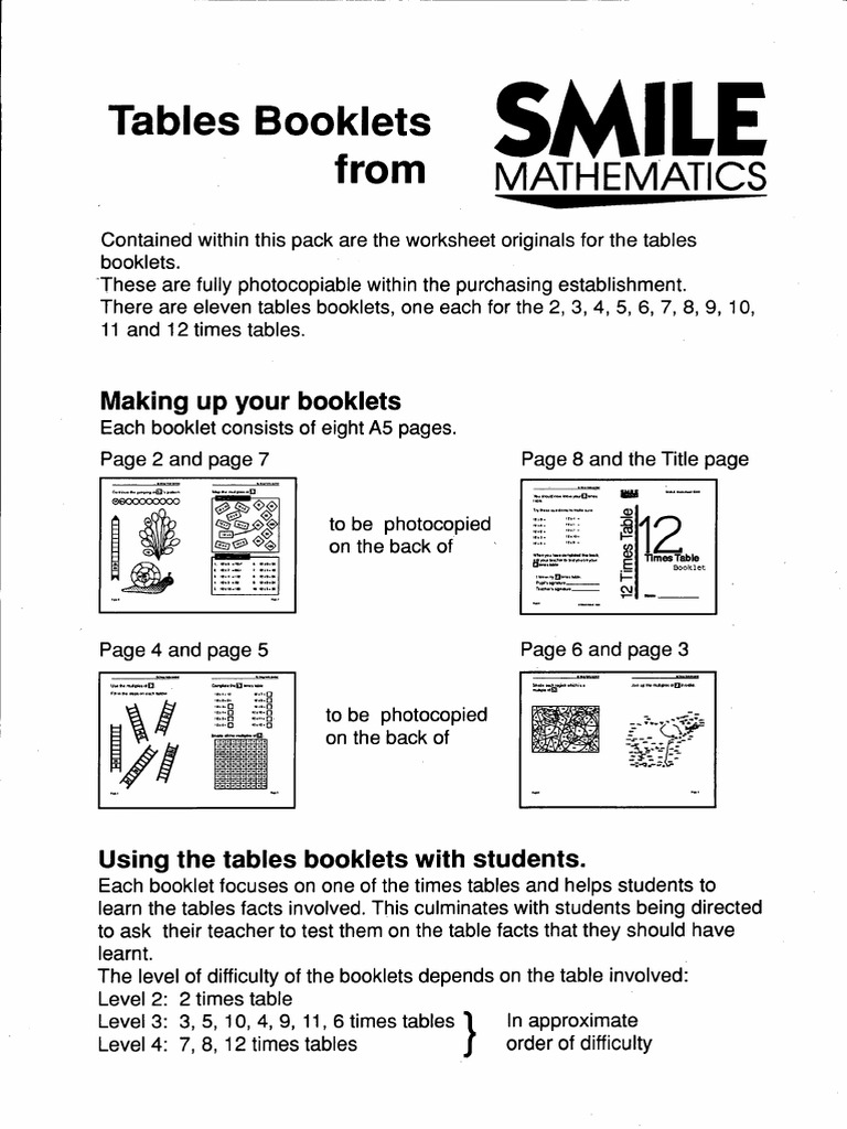 Year 4 Times Tables Booklets | PDF | Teaching Mathematics
