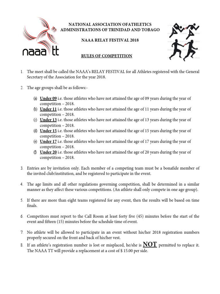 Naaa Relays Rules | PDF | Track And Field | Competition