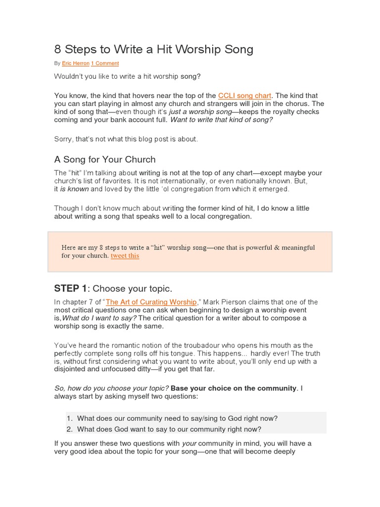 8 Steps To Write A Hit Worship Song | PDF | Refrain | Song Structure