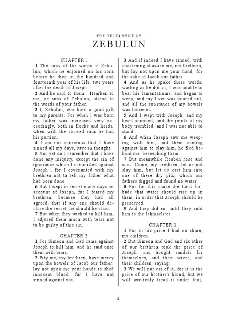 The Testament of Zebulun | PDF | Jacob | Torah Books