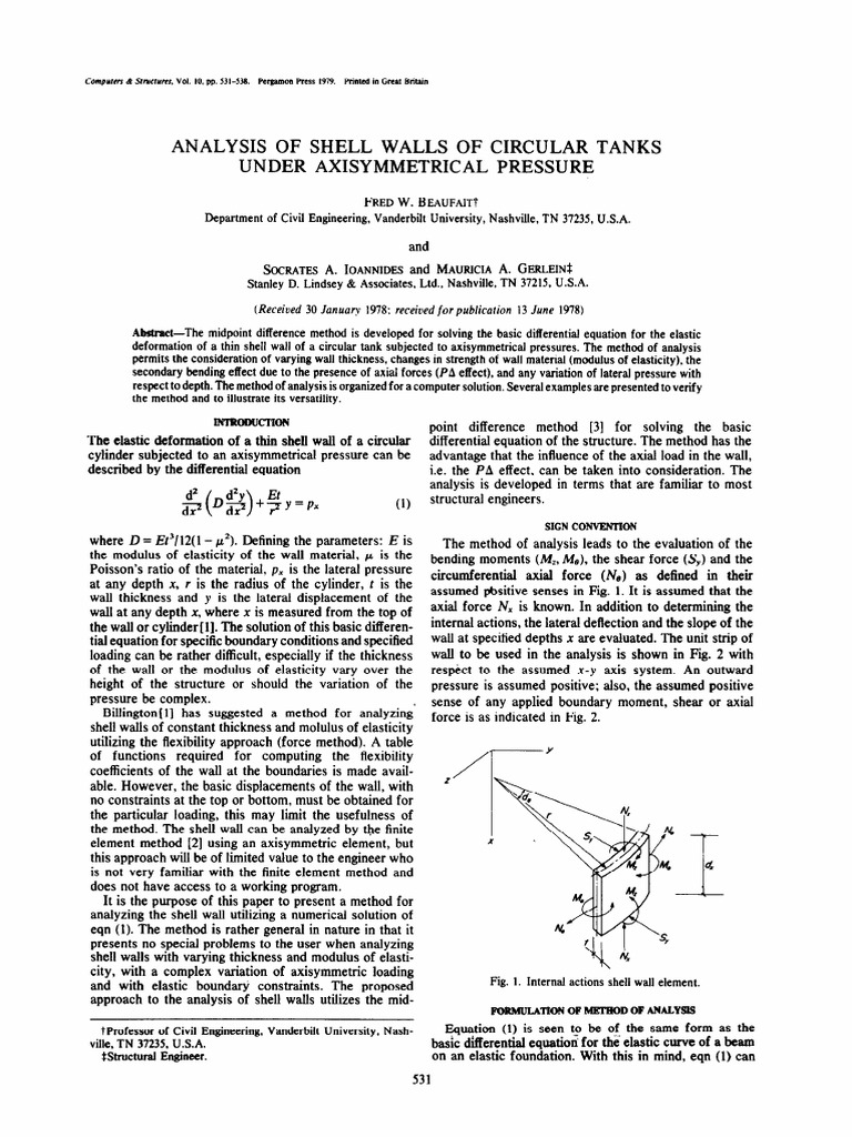 Analysis of Shell Walls of Circular Tanks Under Axisym 1979 Computers ...