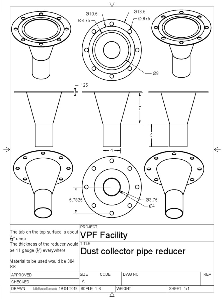 Dust Collector Pipe Reducer Drawing v0 | PDF