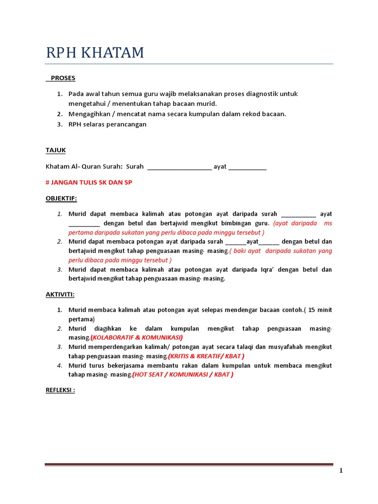 RPH Tasmik Dan Al-Quran | PDF