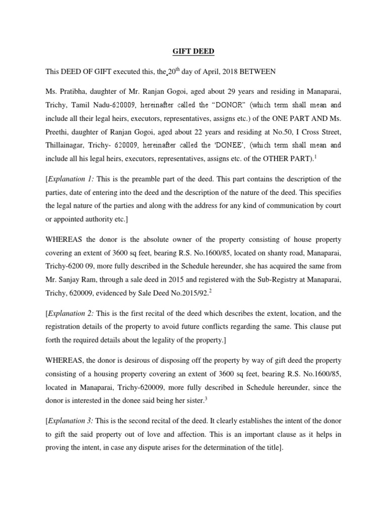 Gift Deed | PDF | Deed | Property