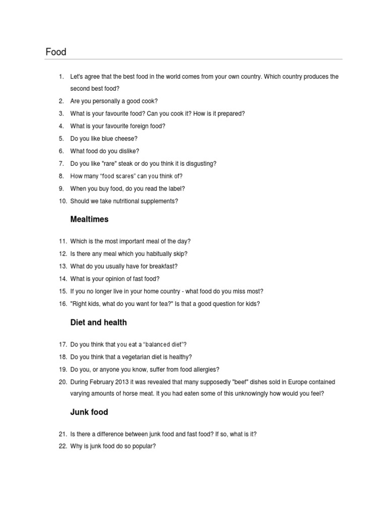 Food Questionnaire | PDF | Junk Food | Meal