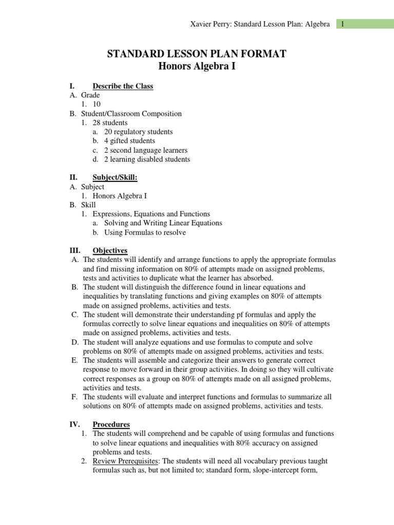 Lesson Plan Algebra | PDF | Lesson Plan | Equations