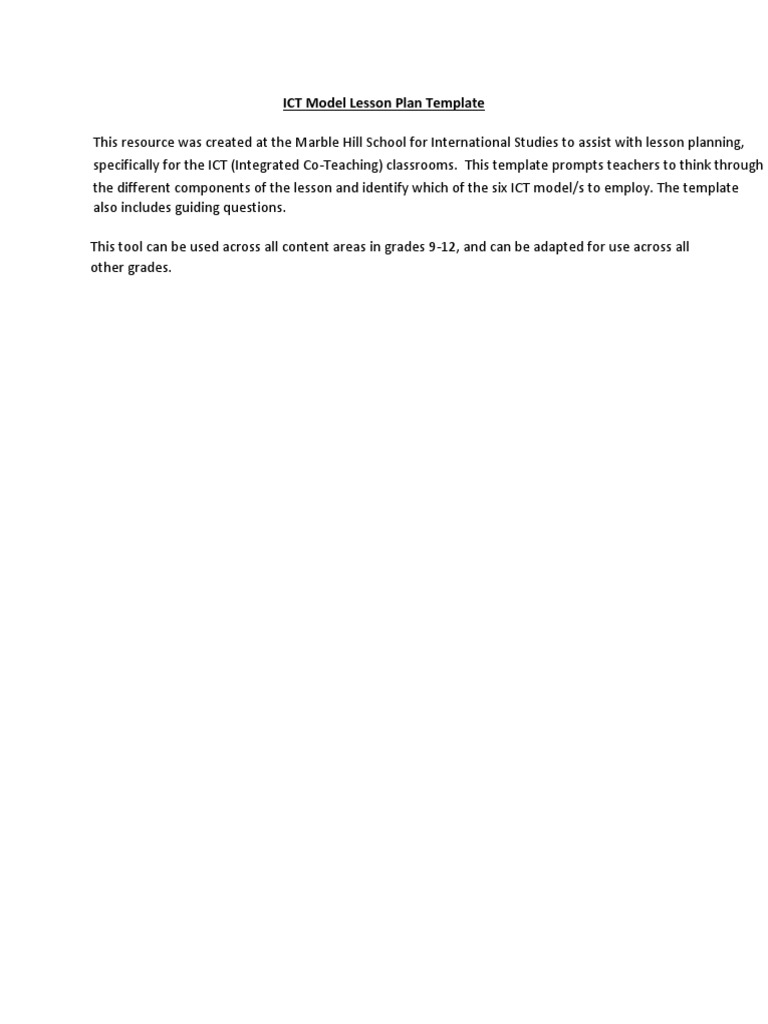 ICT Lesson Plan Template for Teachers | PDF | Educational Technology ...