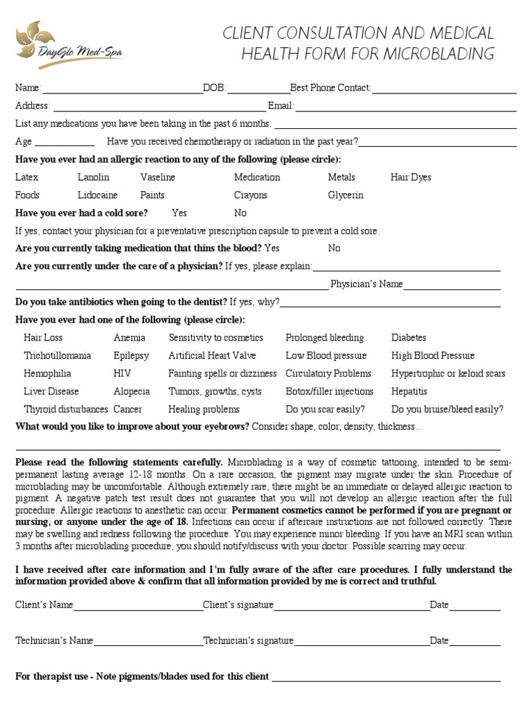 DayGlo Microblading Forms Consent | PDF | Health Sciences | Clinical ...