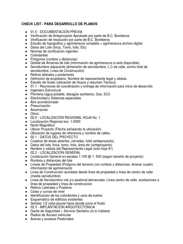 Check List - para Desarrollo de Planos | PDF | Agrimensura | Calle