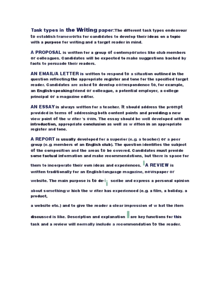 Writing Task Types Explained | PDF | Essays | Newspapers
