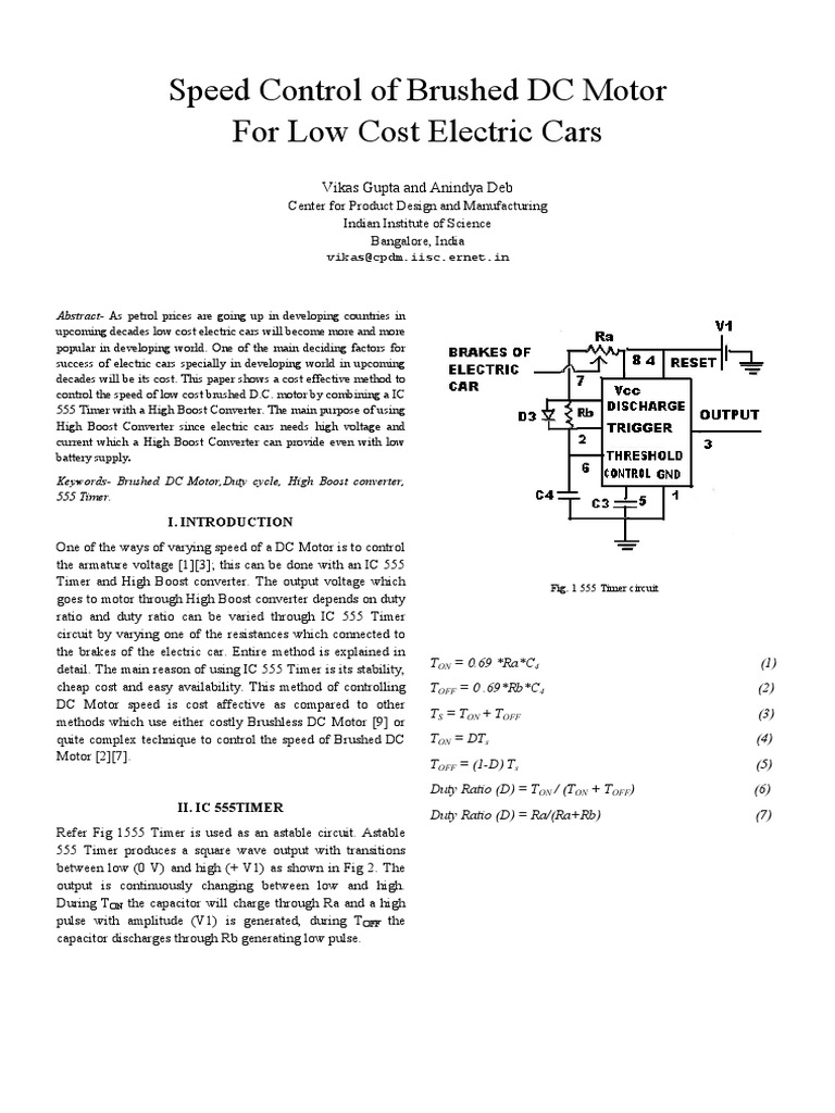 Speed Control of Brushed DC Motor For Low Cost Electric Cars | PDF ...