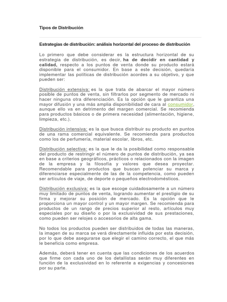 Tipos de Distribución | PDF | Distribución (comercial) | Producto (Negocio)