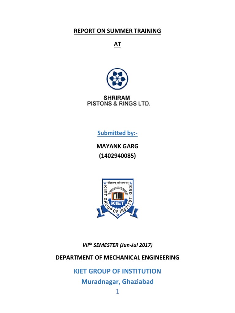 Summer Training Report | PDF | Cylinder (Engine) | Internal Combustion ...