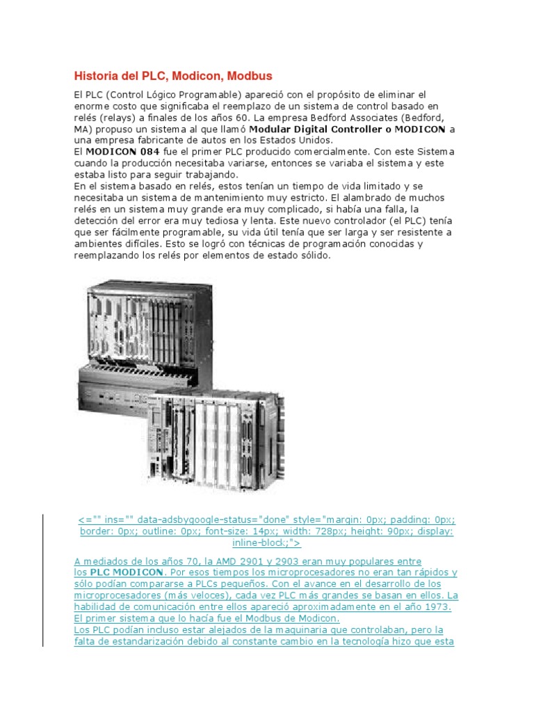 Historia Del PLC | PDF | Controlador lógico programable | Ingenieria ...