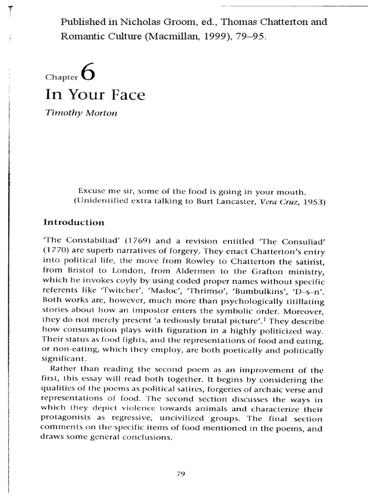 Published in Nicholas Groom, Ed., Thomas Chatterton and Romantic ...