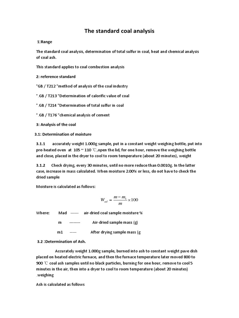 The Standard Coal Analysis: M M M W | PDF | Coal | Coke (Fuel)