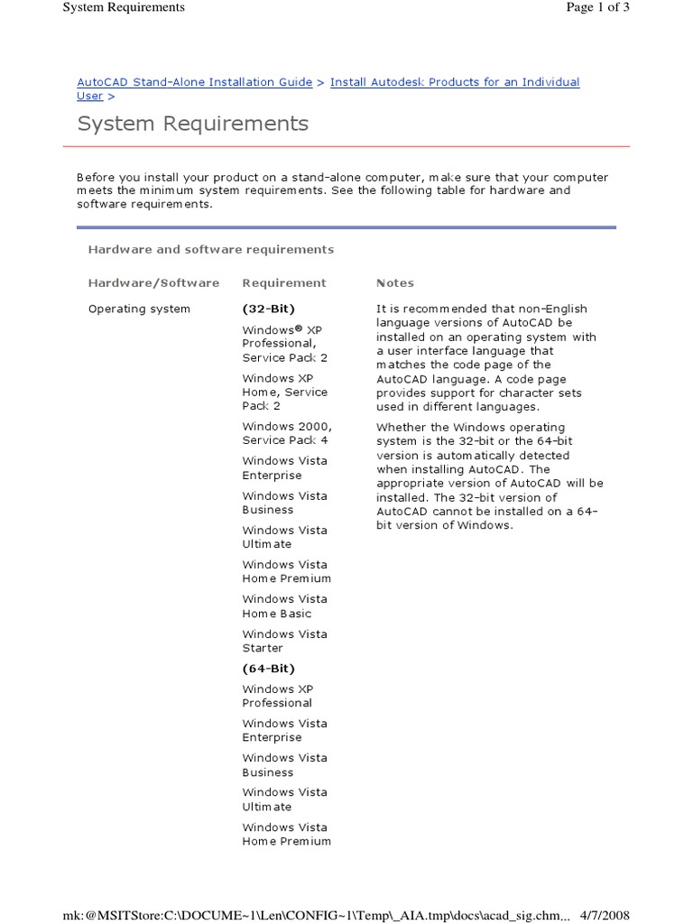 System Requirements: Autocad Stand-Alone Installation Guide Install ...