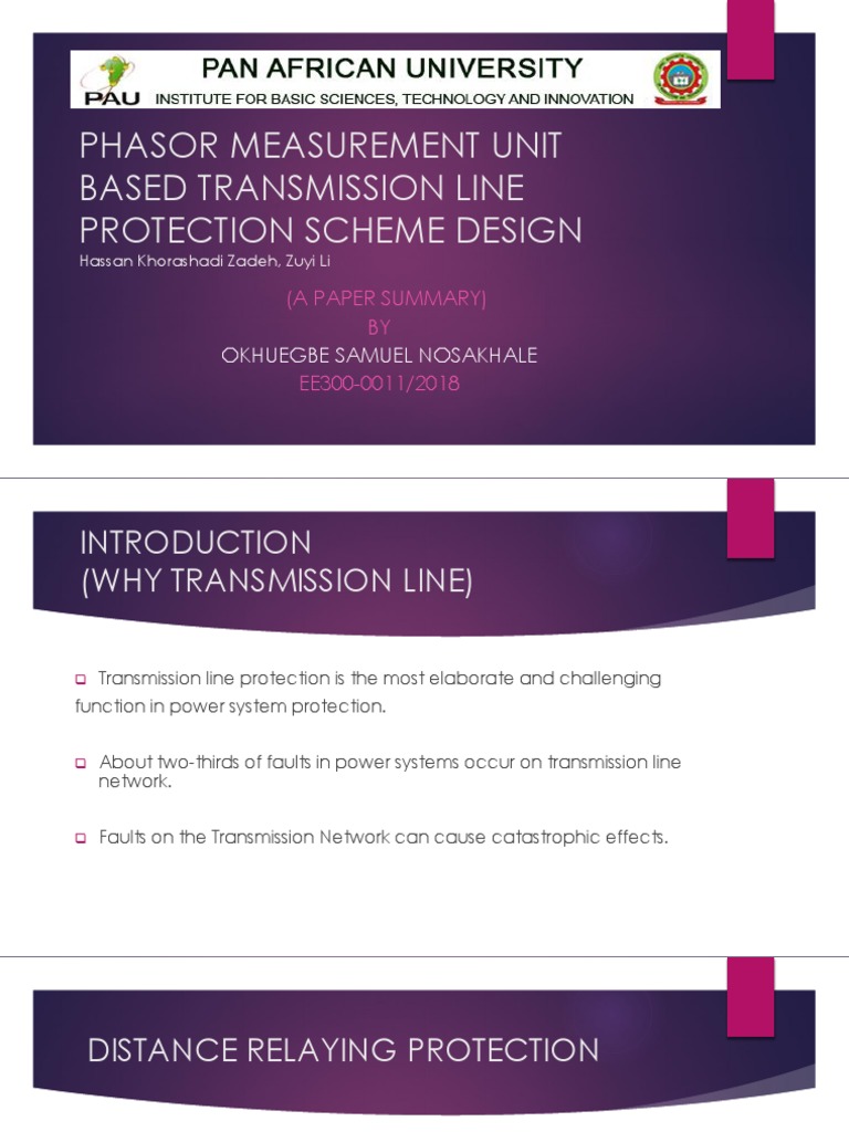 Presentation On PMU Based Transmission Line Protection Scheme (A Paper ...