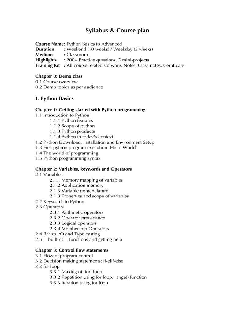 Python Basics Advanced Syllabus | PDF | Control Flow | Scope (Computer Science)