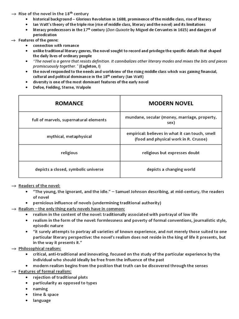 English Novel - Notes | PDF | Gothic Fiction | Novels