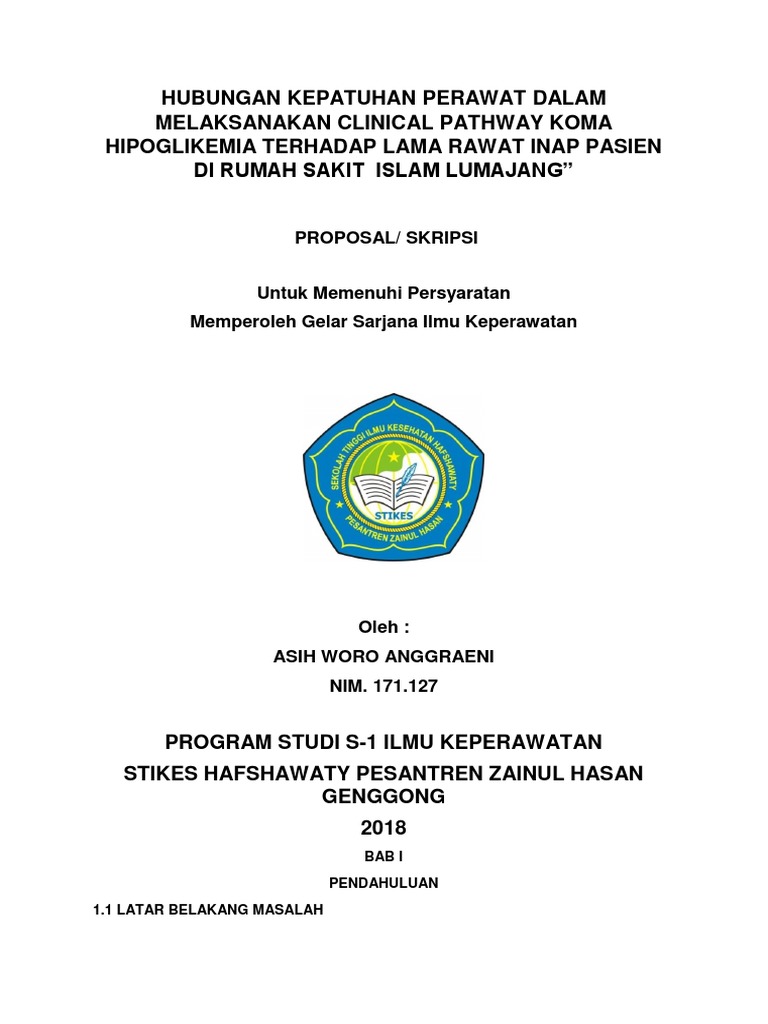 Penelitian Hubungan Kepatuhan Perawat Dalam Menjalankan Clinical Pathway Koma Hipoglikemia ...