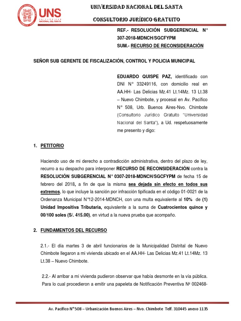 Modelo De Recurso De Reconsideracion Contra Un Acto Administrativo ... Modelo De Recurso De Reconsideracion Contra Un Acto Administrativo ...