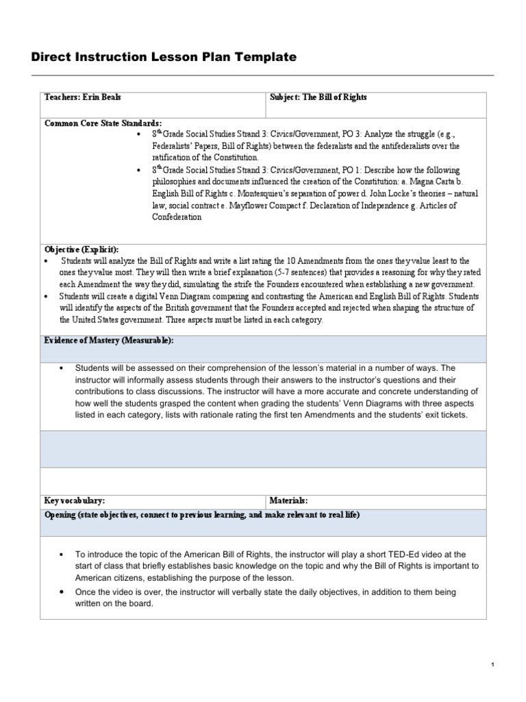 Bill of Rights Lesson Plan Template | PDF | United States Bill Of ...