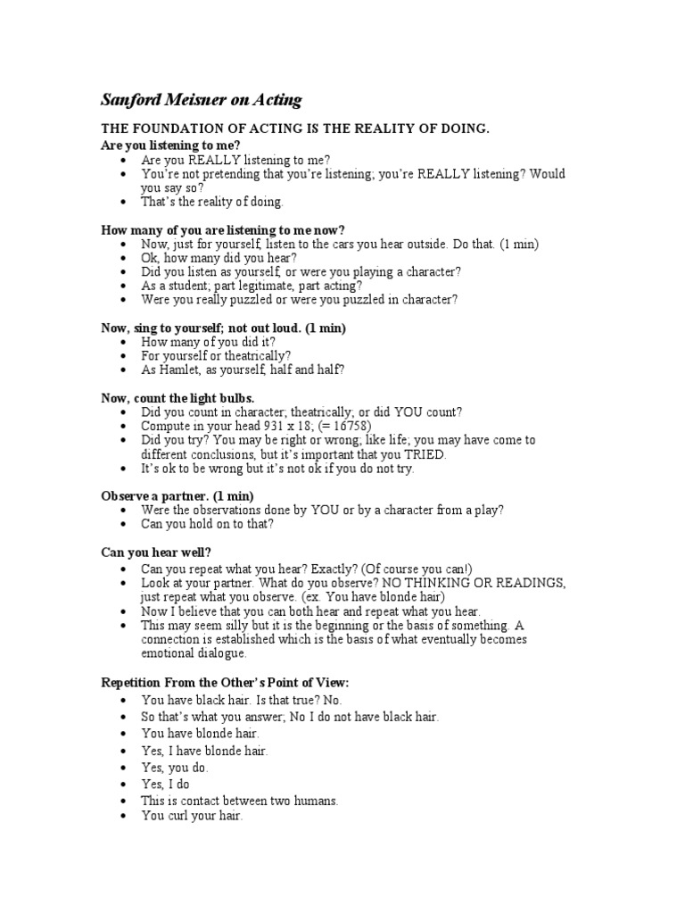 Sanford Meisner On Acting PDF | PDF