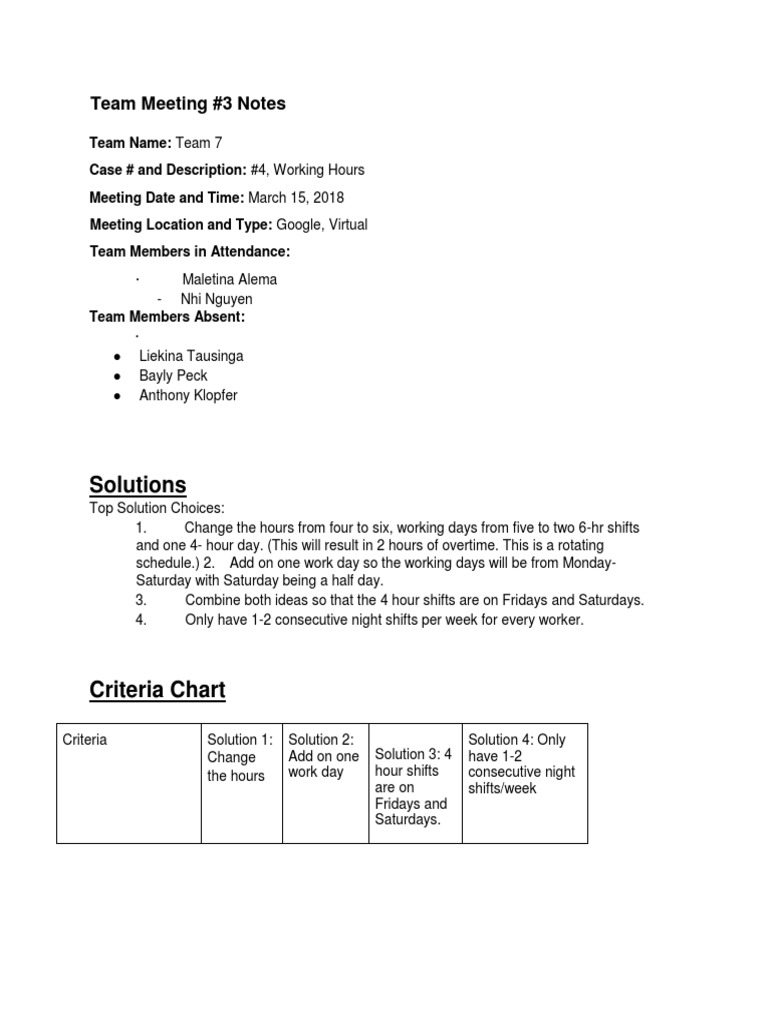 Team Meeting | PDF | Shift Work | Employment
