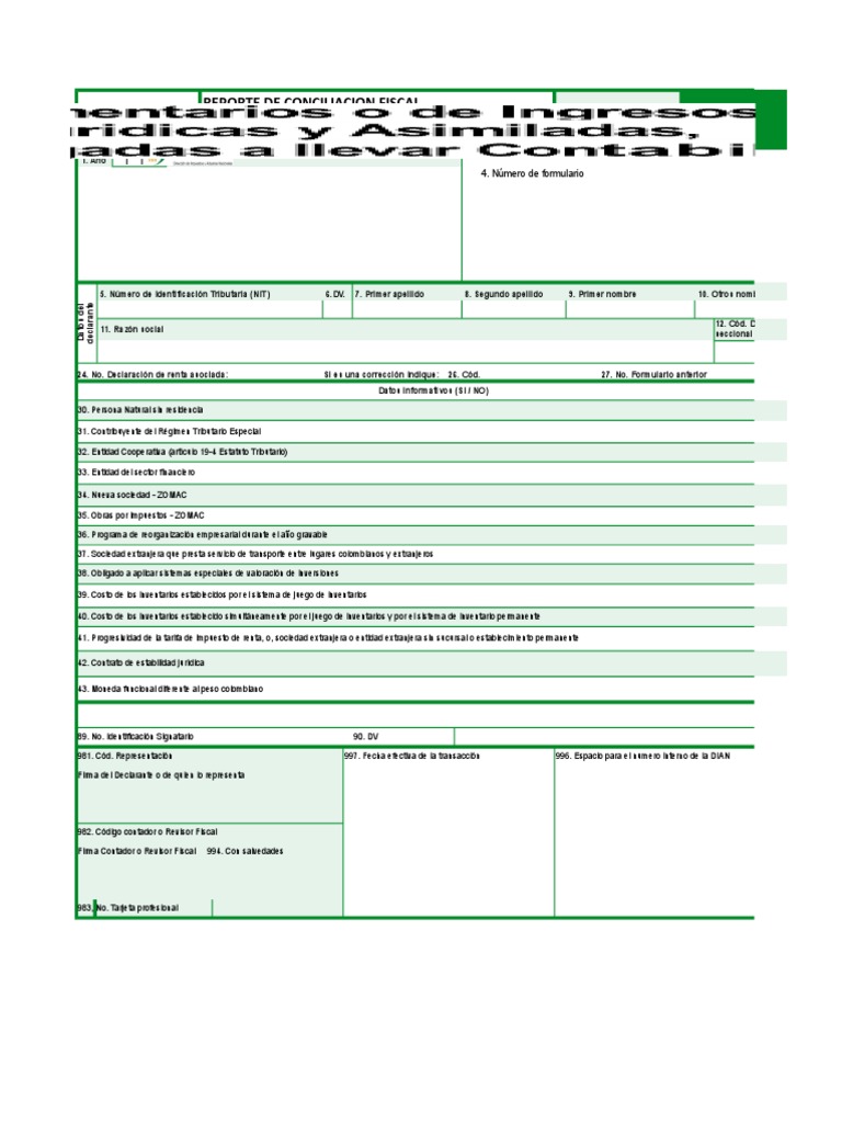 Reporte de Conciliacion Fiscal Anexo Formulario 110 Formato 2516 ...