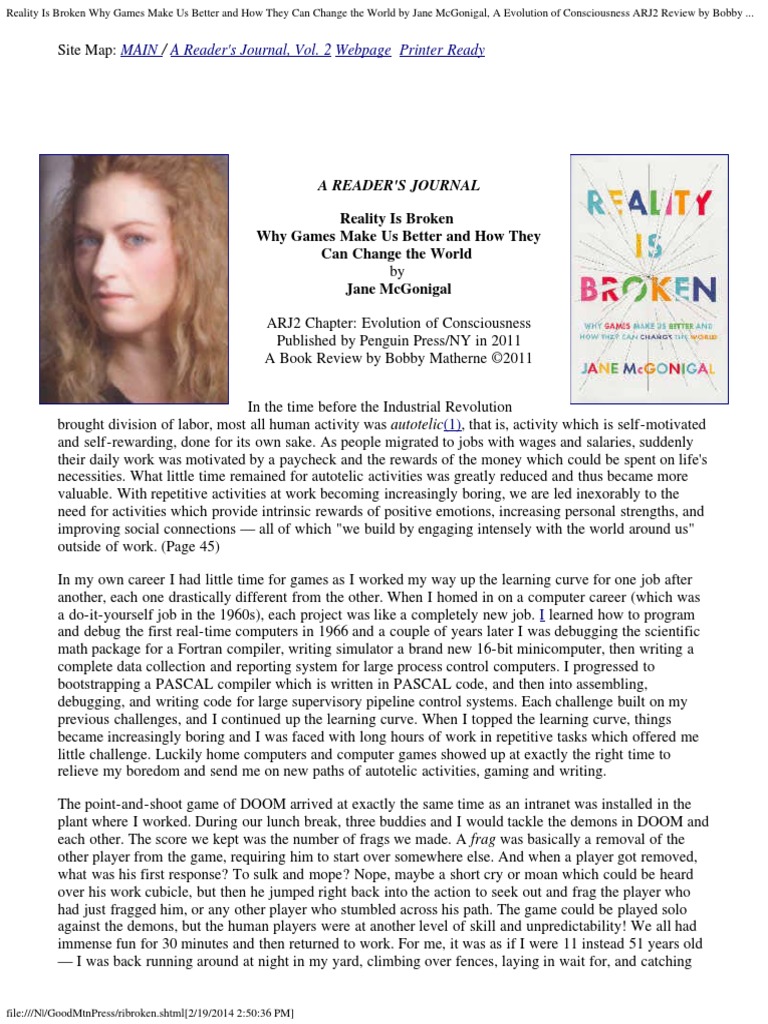 Reality Is Broken REVIEW by Bobby Matherne | PDF | Emotions | Video Games
