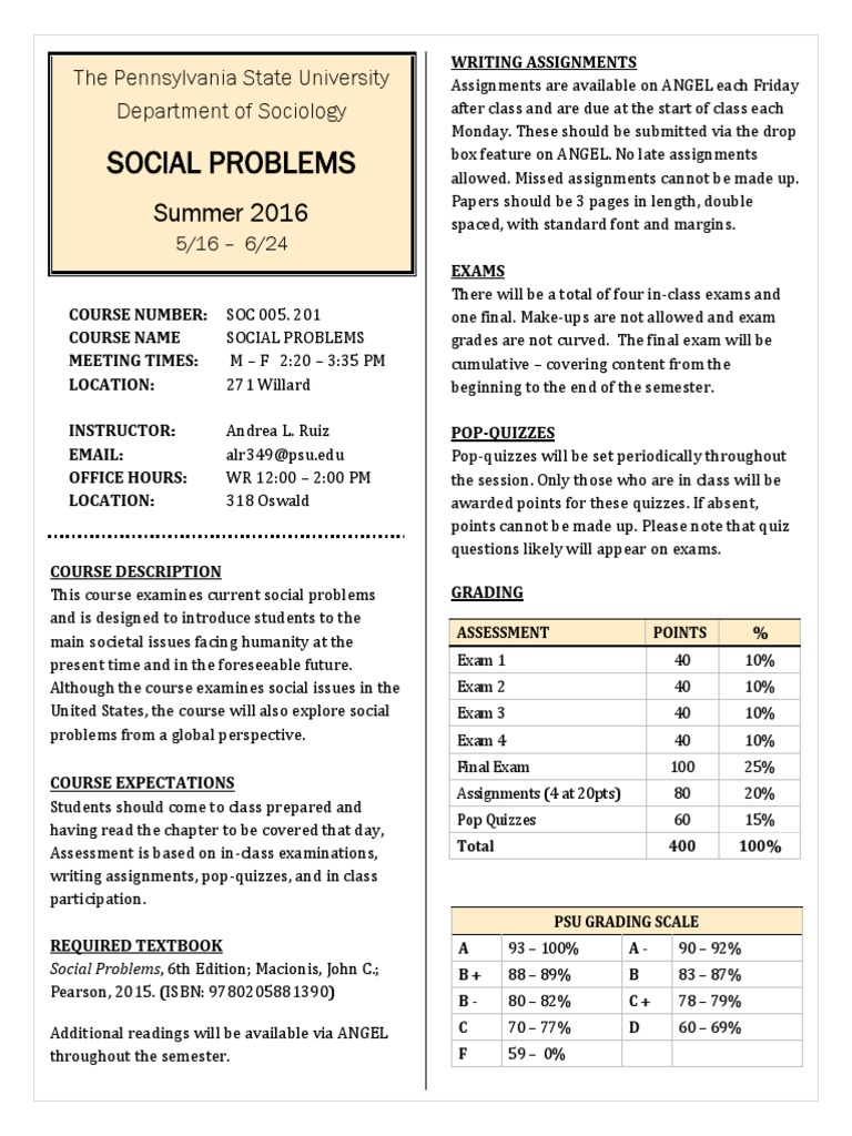 Social Problems Syllabus | PDF | Academic Dishonesty | Test (Assessment)