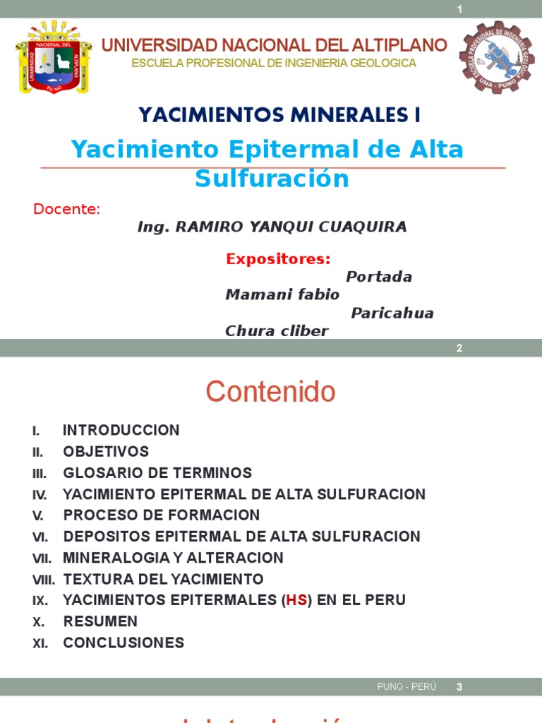 Yacimiento Epitermal de Alta Sulfuracion HUISA | PDF | Minerales | Sustancias químicas