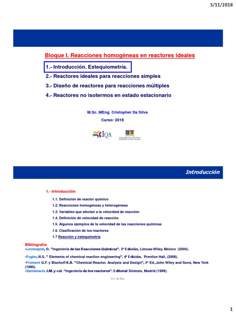Tema 1 Estequimetria e Introducción A Reactores Quimico PDF | PDF | Estequiometría | Reactor Quimico