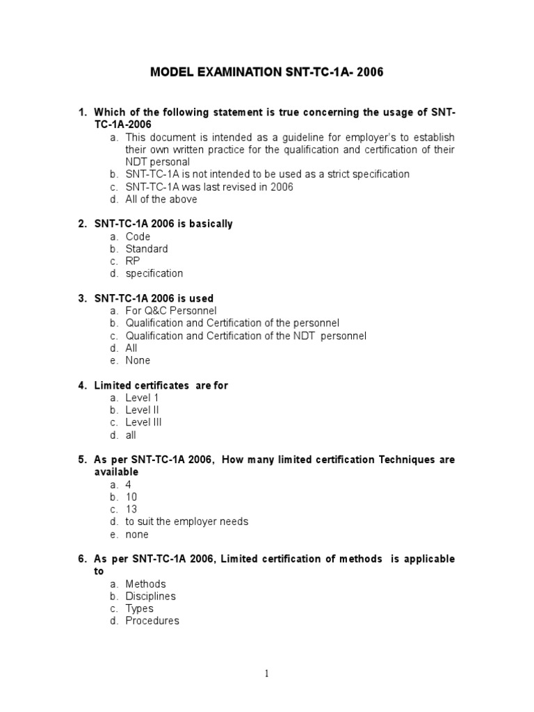 SNT TC 1a Q&A 1 | PDF | Nondestructive Testing | Specification ...