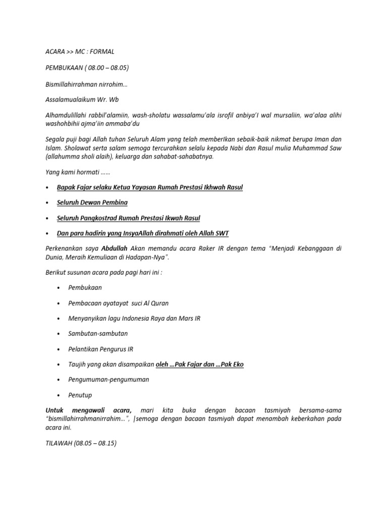 Teks MC Raker Ir | PDF | Perjalanan | Agama & Spiritualitas