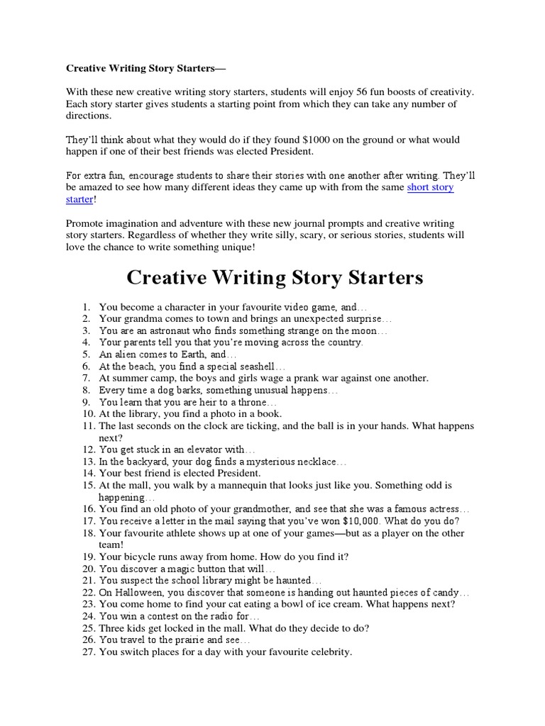 Creative Writing Story Starters for Kids | PDF