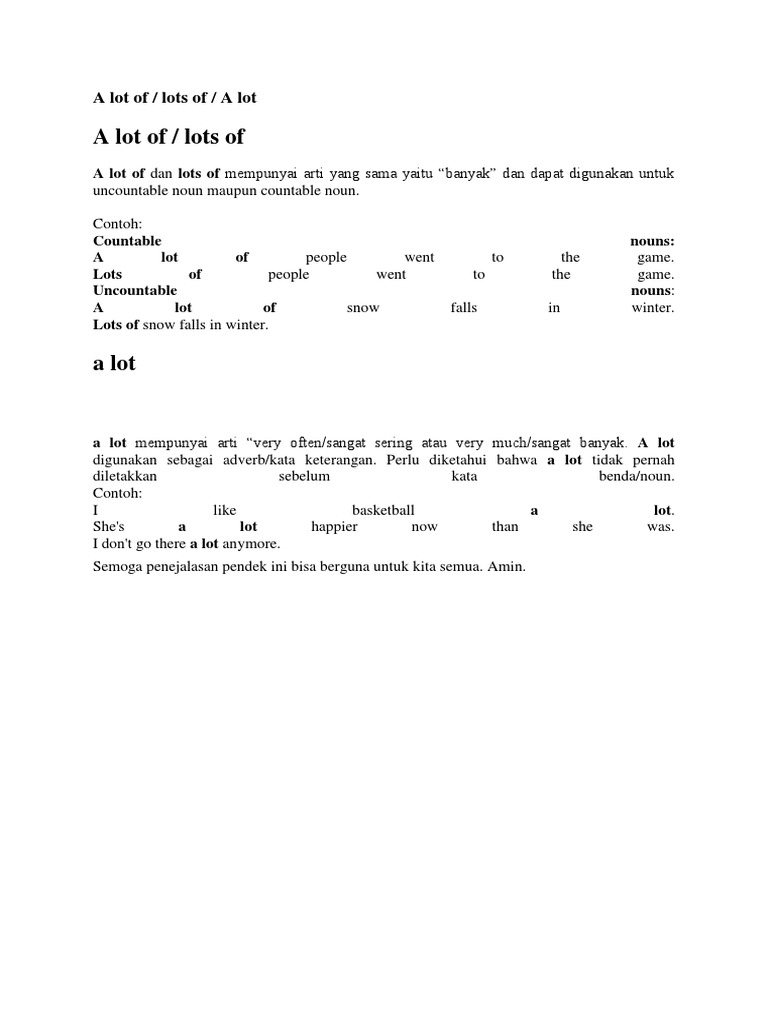 A Lot of / Lots of / A Lot | PDF | Syntax | Morphology