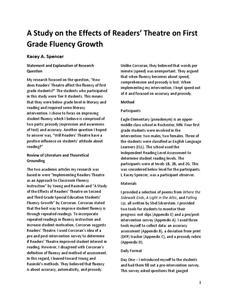 A Study On The Effects of Readers' Theatre On First Grade Fluency ...