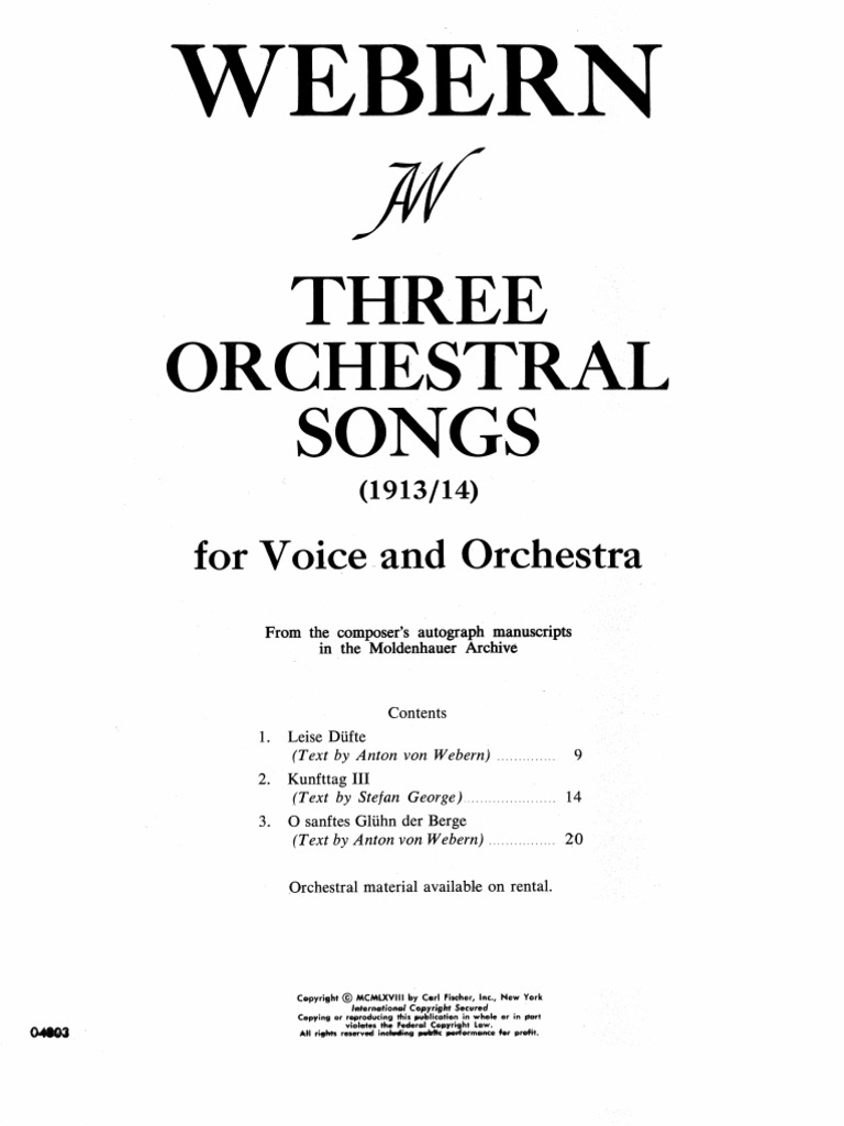 Anton Webern - 3 Orchestral Songs (1914) | PDF