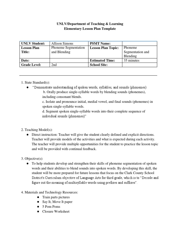 Phoneme Segmentation | PDF | Phoneme | Lesson Plan