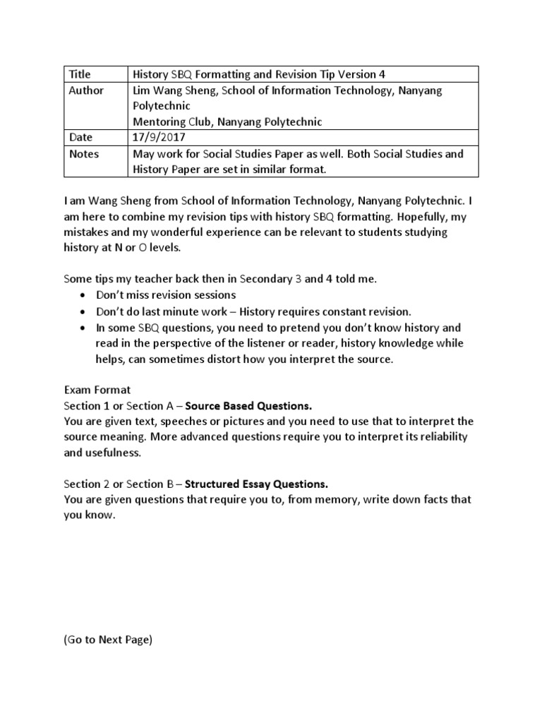 History SBQ Formatting Guide | PDF | Question | Cognition