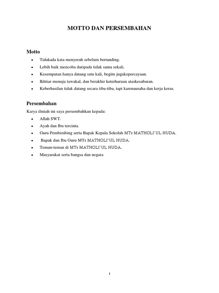 Motto Dan Persembahan | PDF