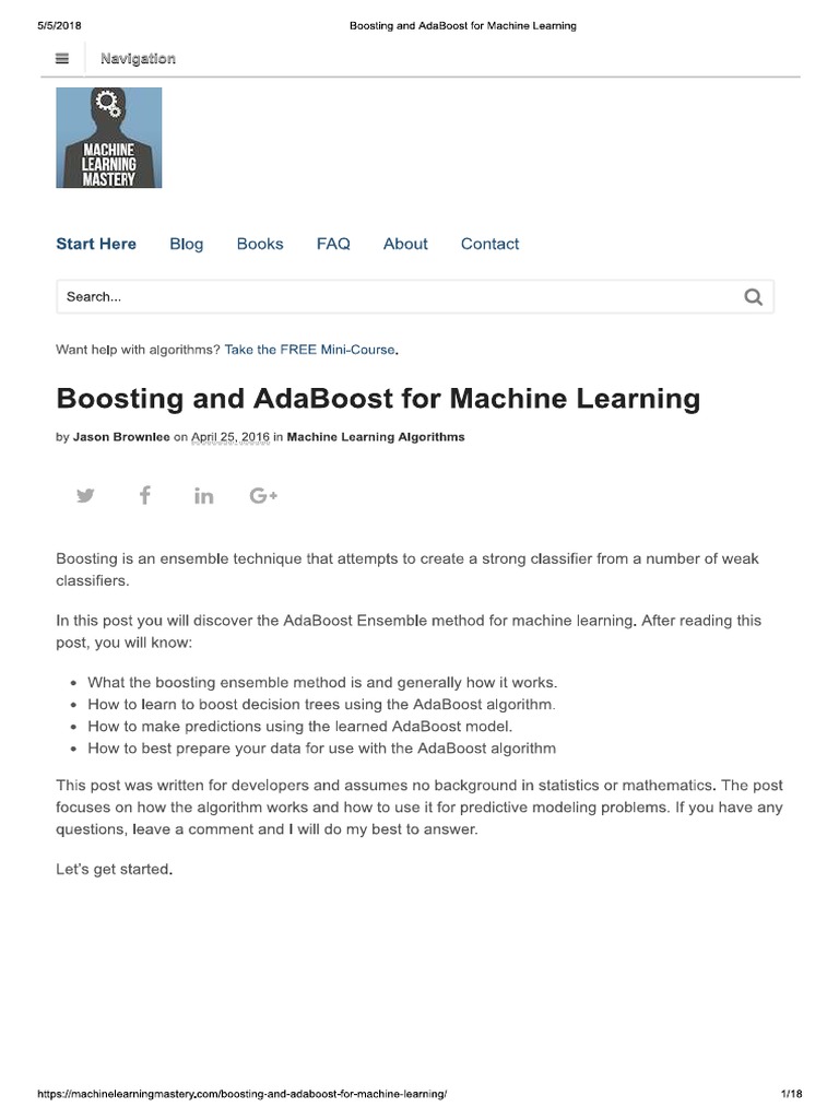 Boosting and AdaBoost For Machine Learning | PDF
