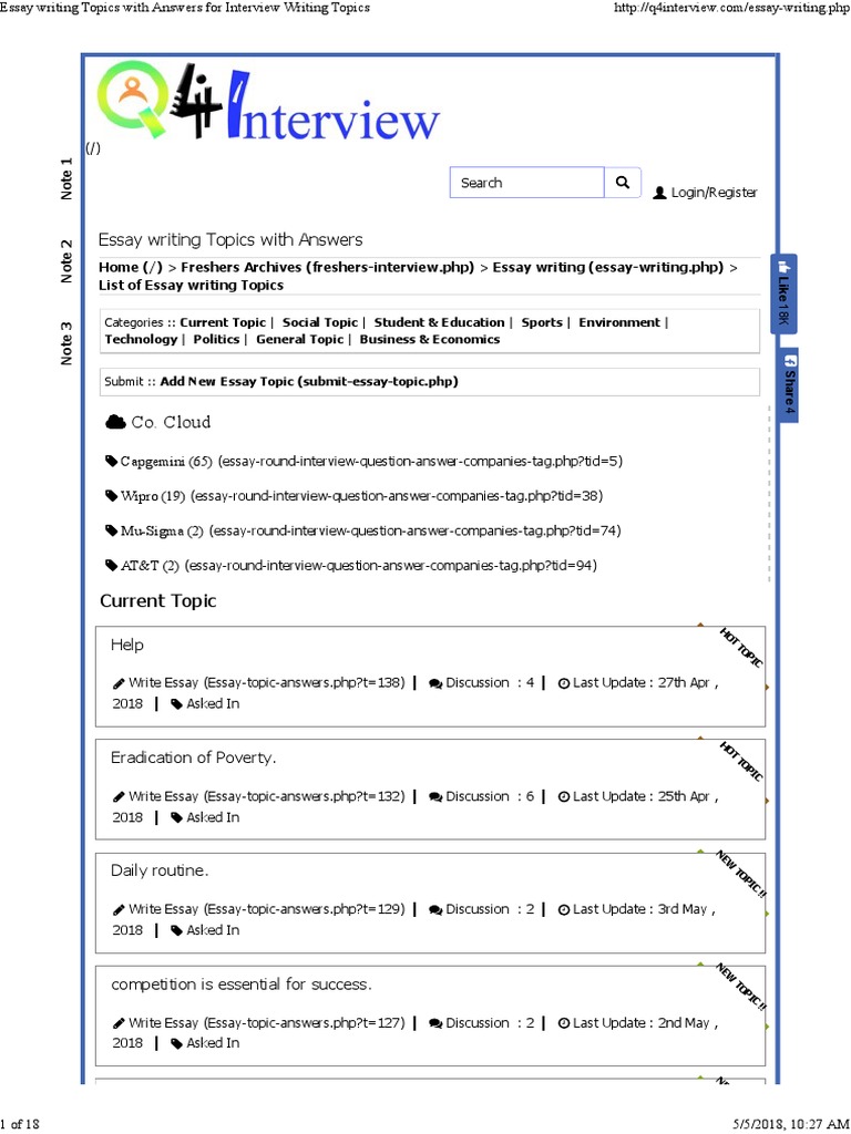 Latest Eassy Writing Topics For Practice | PDF | Essays | Communication