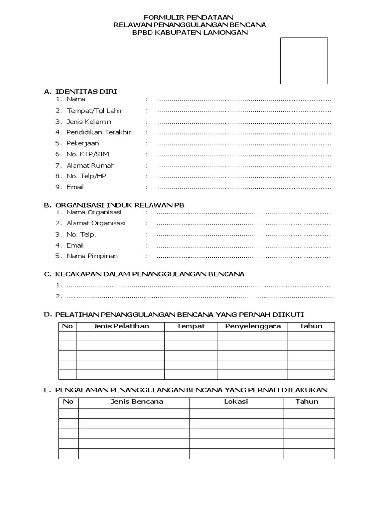 Formulir Pendataan Relawan | PDF