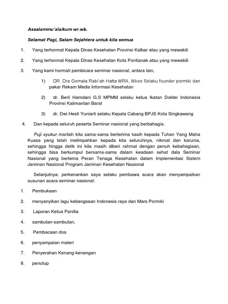 Contoh Naskah Untuk MC Seminar | PDF | Pengembangan Diri | Agama ...