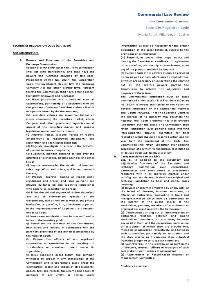 Commercial Law Review: Maria Zarah Villanueva - Castro | PDF ...
