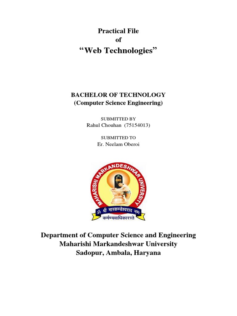 Web Technologies: Practical File of | PDF