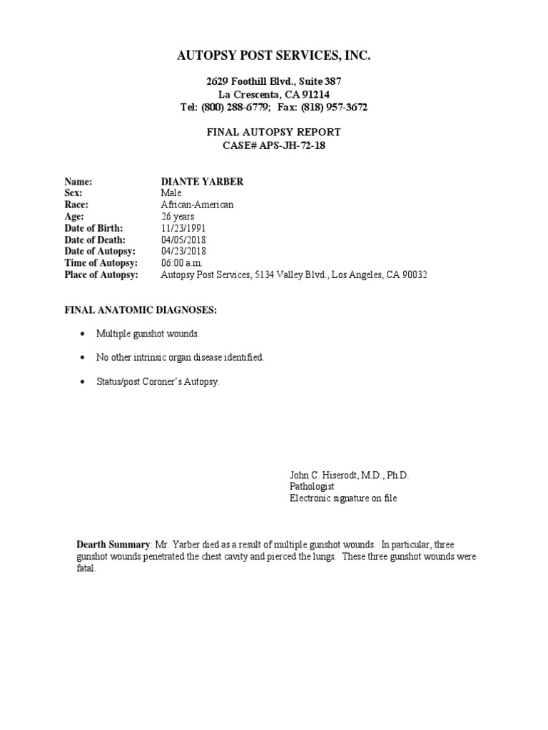 Yarber Autopsy Report | PDF | Lung | Elbow